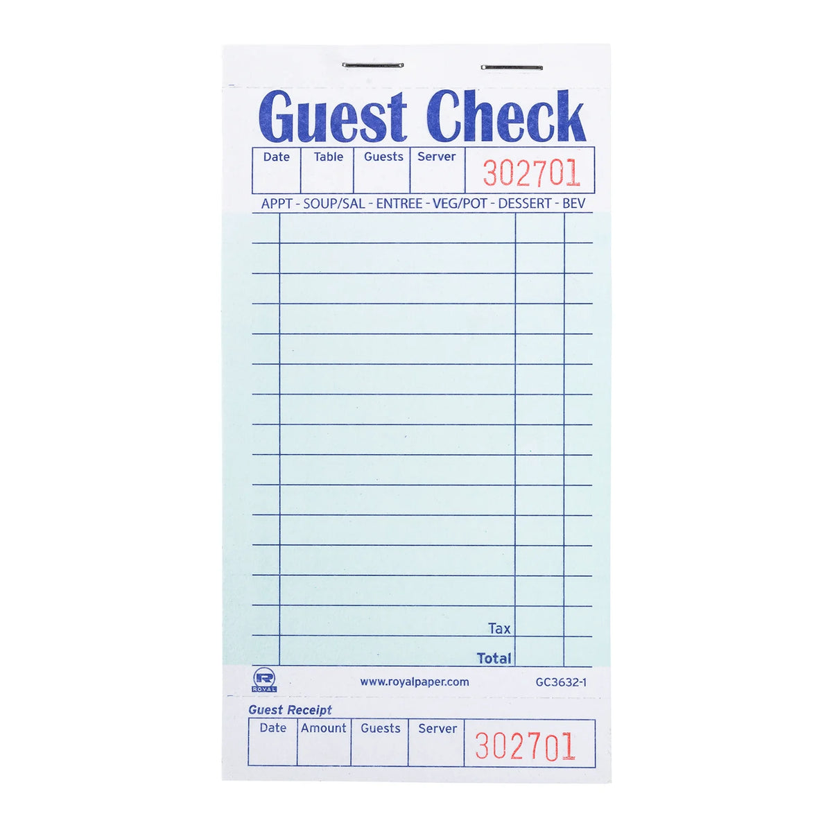 GC3632-1 - 1-Part Guest Check – To Go Packaging